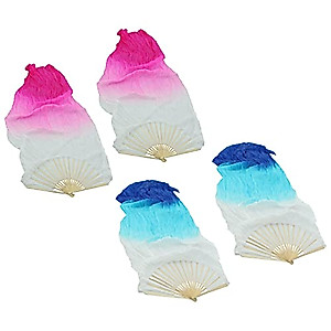 RAZZUM 2 Pair Silk Belly Dance Fan Veils Long Women Large Folding Fan, Stage Performance Props Fan
