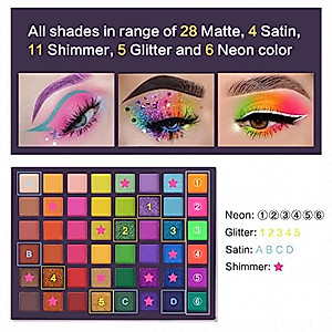 UCANBE EXOTIC FLAVORS Neon Eyeshadow Makeup Palette - 48 Colorful High Pigmented - Rainbow Matte Shimmer Glitter Eye Shadow Make Up Pallet Gift Set