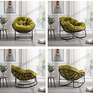 Luccalily Outdoor Front Porch Papasan Rocking Cozy Chair, Indoor Padded Cushion Recliner Chair, Oversize Egg Chair for Patio, Yard, Garden, Living Room (Olive)