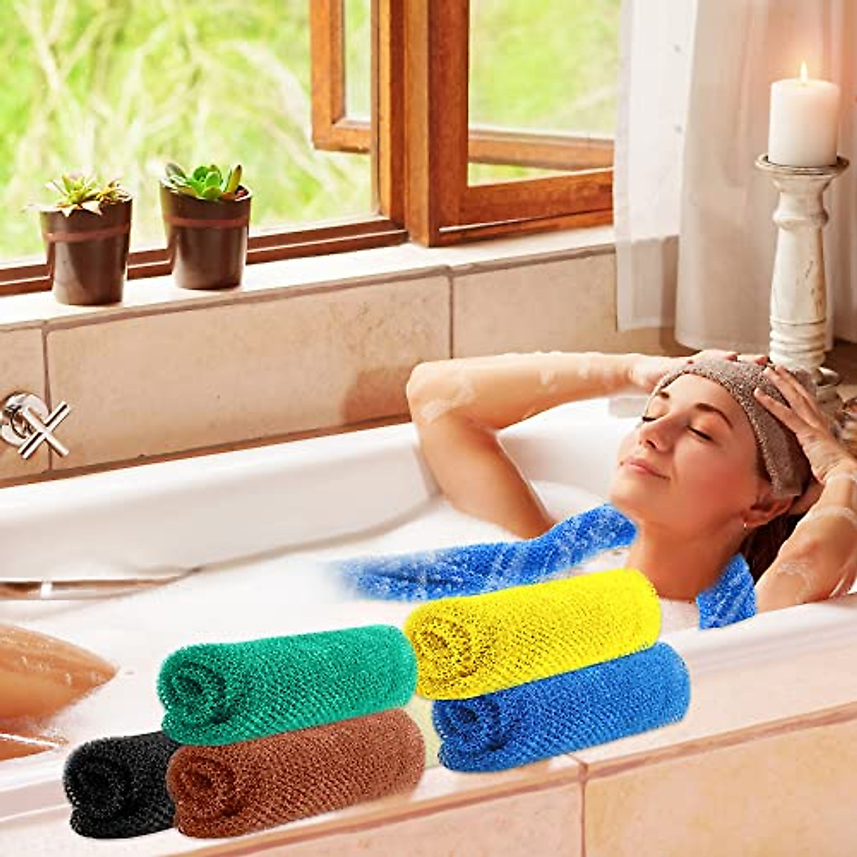 Trounistro 6 Pack African Bathing Sponge African Exfoliating Body Net Bathing Sponge Long Net Back Scrubber Exfoliating Shower Skin Smoother for Daily Use or Stocking Stuffer Women Man, 6 Colors