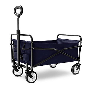 Suuim Collapsible Folding Wagon, Heavy Duty Collapsible Folding Wagon Utility Outdoor Camping Garden Cart with Adjustable Handle,600D Wear-Resistant Oxford