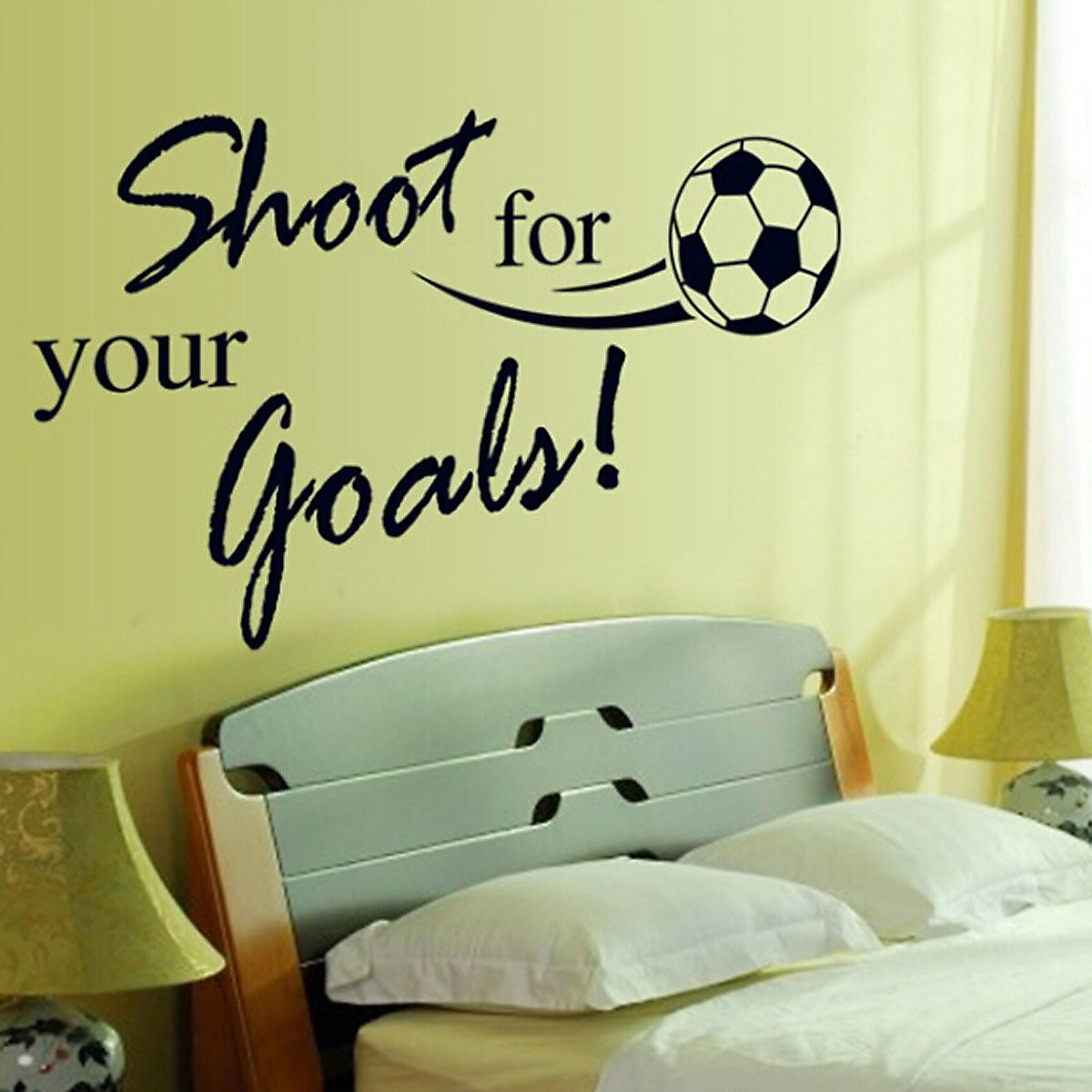 DNVEN Kids Sports Learning Removable Wall Stickers Decals DIY Boys Room Decor Murals Shoot for Your Goals Soccer Football Quotes Motivational Lettering Vinyl Wall Arts Decals 32 inches x 24 inches