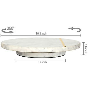 MyGift Modern White Marble Lazy Susan for Table, Serving Turntable Tray with Brass-Tone Metal Strip Accent - Handcrafted in India