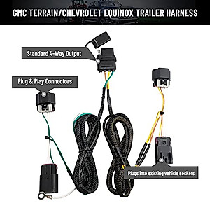 MECMO 4 Pin Trailer Wiring Harness for 2010-2017 GMC Terrain/Chevrolet Equinox, Plug-in Simple Custom-Fit T-Connector Equinox & Terrain 4 Pin Trailer Hitch Wiring