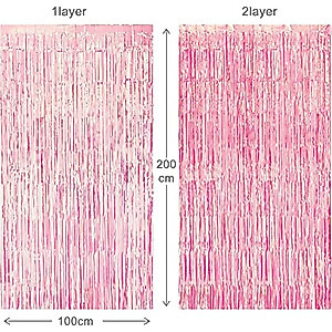 BRAVESHINE Party Decoration Iridescent Foil Fringe Backdrops - 2 Pack 3.2 x 6.5 ft Metallic Tinsel Photo Booth Pros Streamer Curtains for Birthday Wedding Graduation Christmas Holiday - Clear Pink