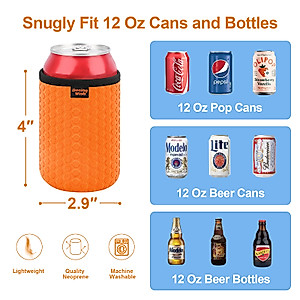 Desing Wish 12oz Standard Can Cooler Sleeve Holder Honeycomb Embossing Soda Can Cooler Insulated Sleeves Covers Non-slip Neoprene Drink Can/Bottle Holder 6 Pack (Black/Red/Blue/Orange/Green/Grey)