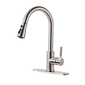 RULIA Brushed Nickel Kitchen Faucet, Kitchen Sink Faucet, Sink Faucet, Pull-Down Kitchen Faucet, Bar Kitchen Faucet, RV Kitchen Faucet, RB1040