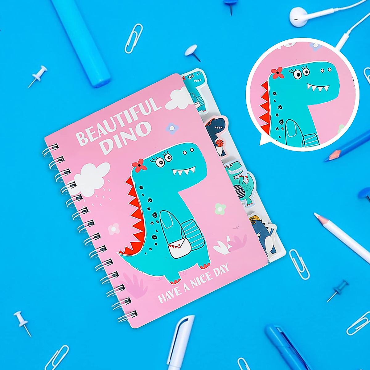 Rhuyoshn Dino Notebooks for Kids - Small Cartoon Spiral Notepads - 4 Pack Cute Dianosaur Writing Journal Diary Note Pads, Lined Paper, for Boys Students