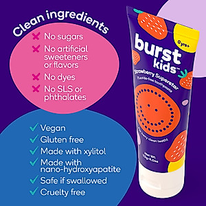 BURSTkids Strawberry Kids Toothpaste Fluoride-Free - Great Tasting, Dye Free Baby, Toddler & Kid Toothpaste Age 0+ with Nano-Hydroxyapatite - 4oz