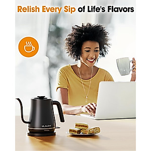 Ulalov Electric Gooseneck Kettle Ultra Fast Boiling Hot Water Kettle 100% Stainless Steel for Pour-over Coffee & Tea, Leak-Proof Design, Auto Shutoff Anti-dry Protection, 1200W-0.8L, Matte Black