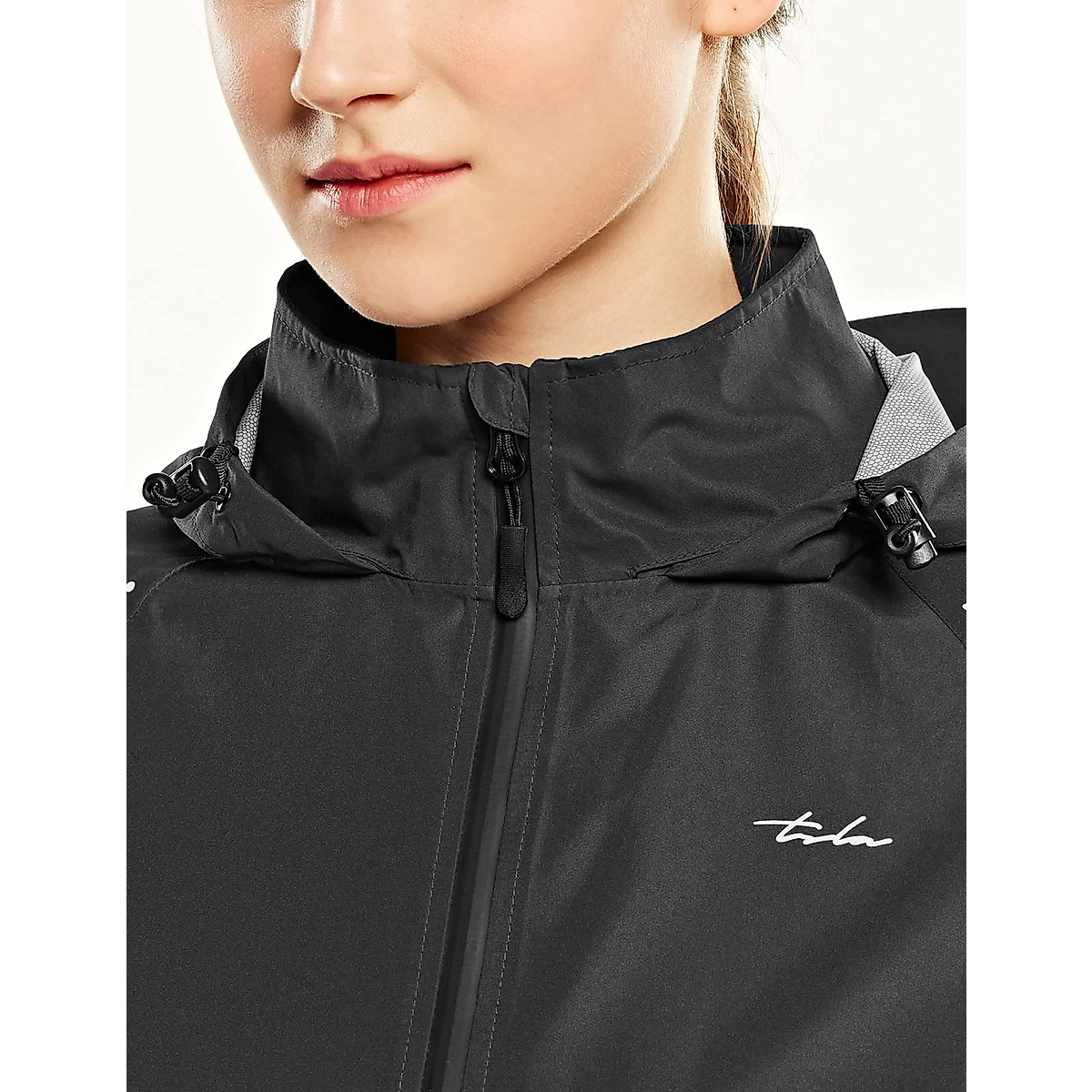 TSLA Women's Cycling Windbreaker Jacket, Waterproof Running Workout Rain Jackets, Packable Reflective Hiking Hoodie, Cycling Black, Small