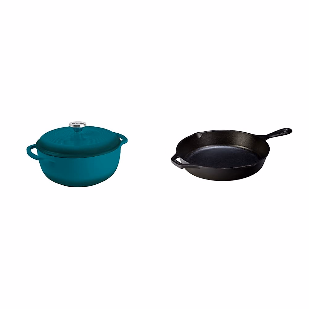 Lodge EC6D38 Enameled Cast Iron Dutch Oven, 6-Quart, Lagoon & L8SK3 10-1/4-Inch Pre-Seasoned Skillet