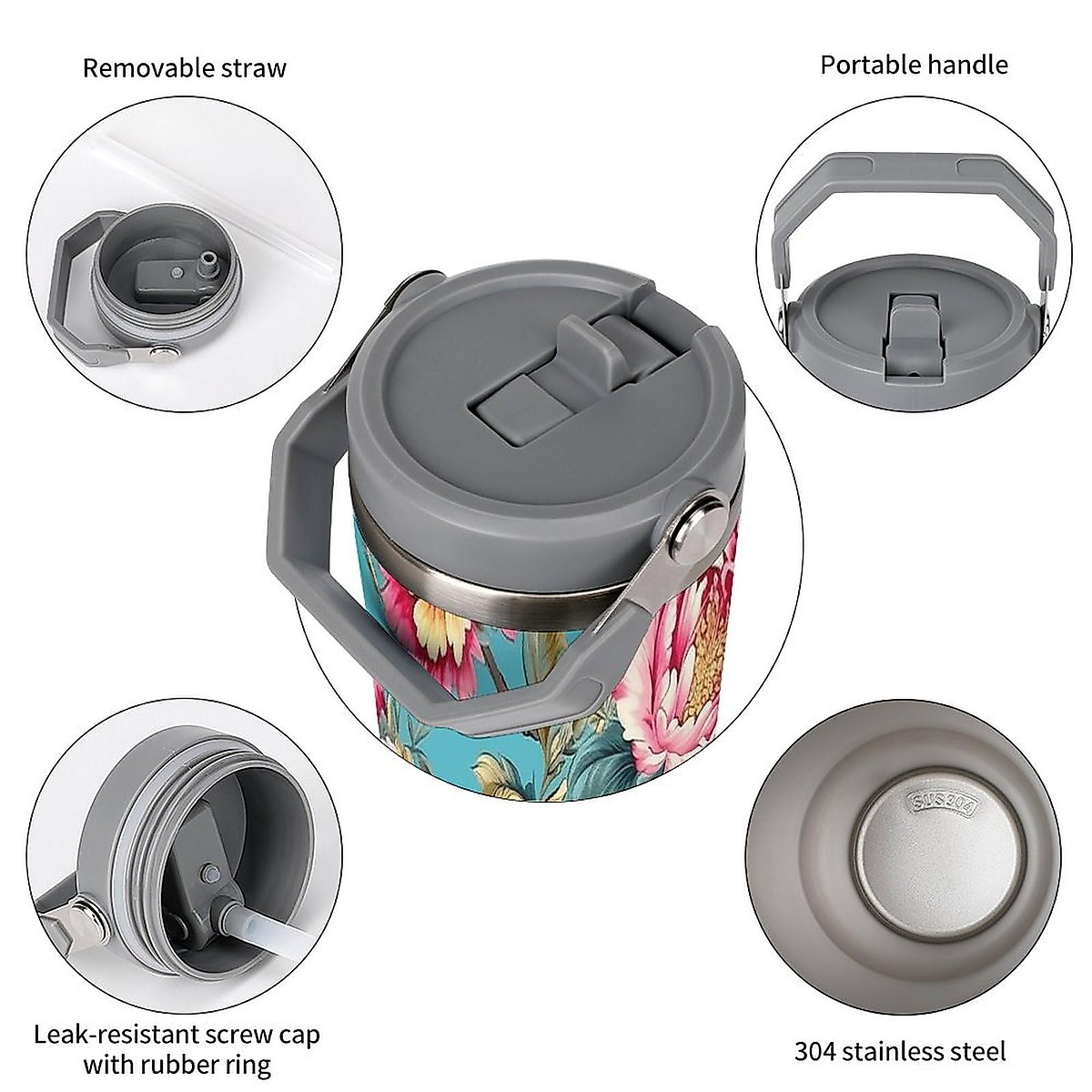 30 Oz Tumbler with Foldable Handle And Flip Straw,Light Blue And Dark Vacuum Insulated Travel Coffee Tumblers,Stainless Steel Leak-Proof Water Bottle,Fits in Cup Holder,Keep Cold 24H & Hot 12H