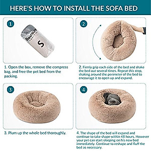 Bedsure Calming Dog Bed for Small Dogs - Donut Washable Small Pet Bed, 23 inches Anti Anxiety Round Fluffy Plush Faux Fur Large Cat Bed, Fits up to 25 lbs Pets, Camel