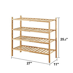 viewcare 4-Tier Bamboo Shoe Rack for Entryway, Stackable | Foldable | Natural, Shoe Organizer for Hallway Closet, Free Standing Shoe Racks for Indoor Outdoor