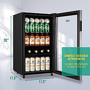 WANAI Beverage Refrigerator 125 Can Mini Fridge Cooler Black Mini Beer Fridge Glass Door for Wine Soda Juice Small Drink Cooler Machine Clear Front Removable for Home Office Bar Freestanding