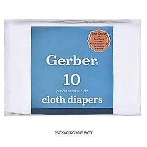 Gerber Birdseye 3-Ply Prefold Cloth Diapers, White, 10 Count