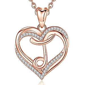 INFUSEU J Initial Necklace Women Letter Heart Jewelry Rose Gold Pendant
