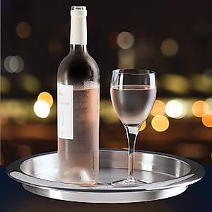 Oggi Round Tray Steel 14" - Ideal Coffee Table Tray, Decorative Tray, Tea Tray and Bar Serving Tray Stainless Steel, (7063.)