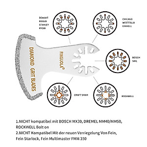 Oscillating Tool Blades, 6Pcs Diamond Carbide Multi Tool Blades for Grout Removal and Soft Tile Cut, Semi Circle Finger Segment Swing Grit Grout Oscillating Saw Blades