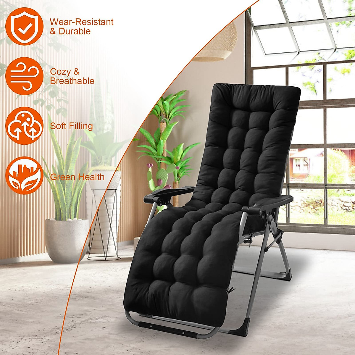 iMounTEK Lounge Chair Cushions Thickened 67x22x4 in Padding Chaise Lounger Cushion Recliner Rocking Chair Sofa Mat Pad Chair Cushion for Indoor Outdoor Furniture, Zero Gravity Chair Cushion/Black