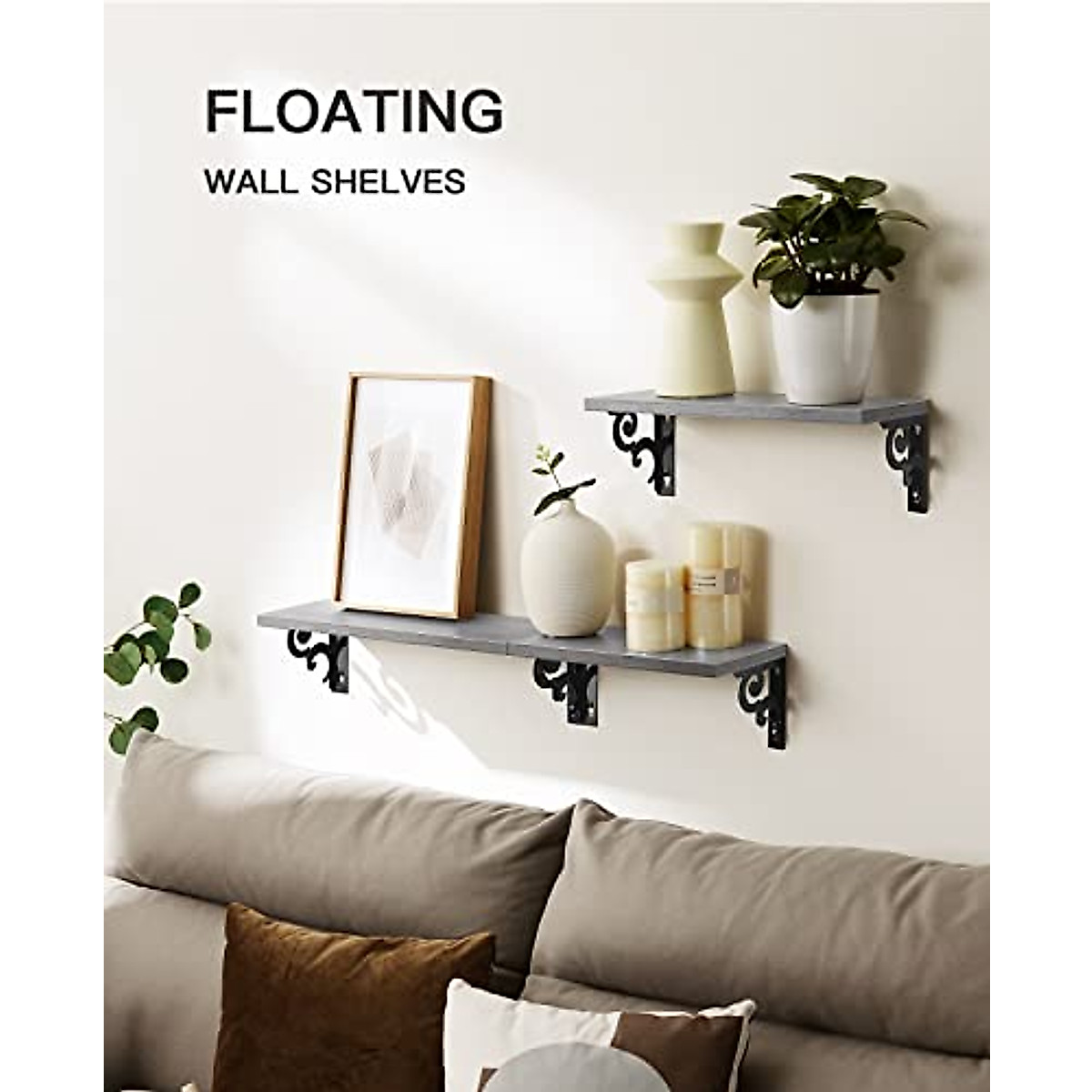 AMADA HOMEFURNISHING Floating Shelves Wall Mounted, Set of 2 AMFS20N & Set of 3 AMFS21