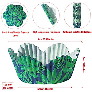 600 Count Tropical Hawaiian Themed Cupcake Liners Palm Leaf Cupcake Baking Cups Tiki Luau Parties Muffin Wrappers Hawaiian Paper Wraps Muffin Case Trays for Hawaiian Luau Summer Party Decor