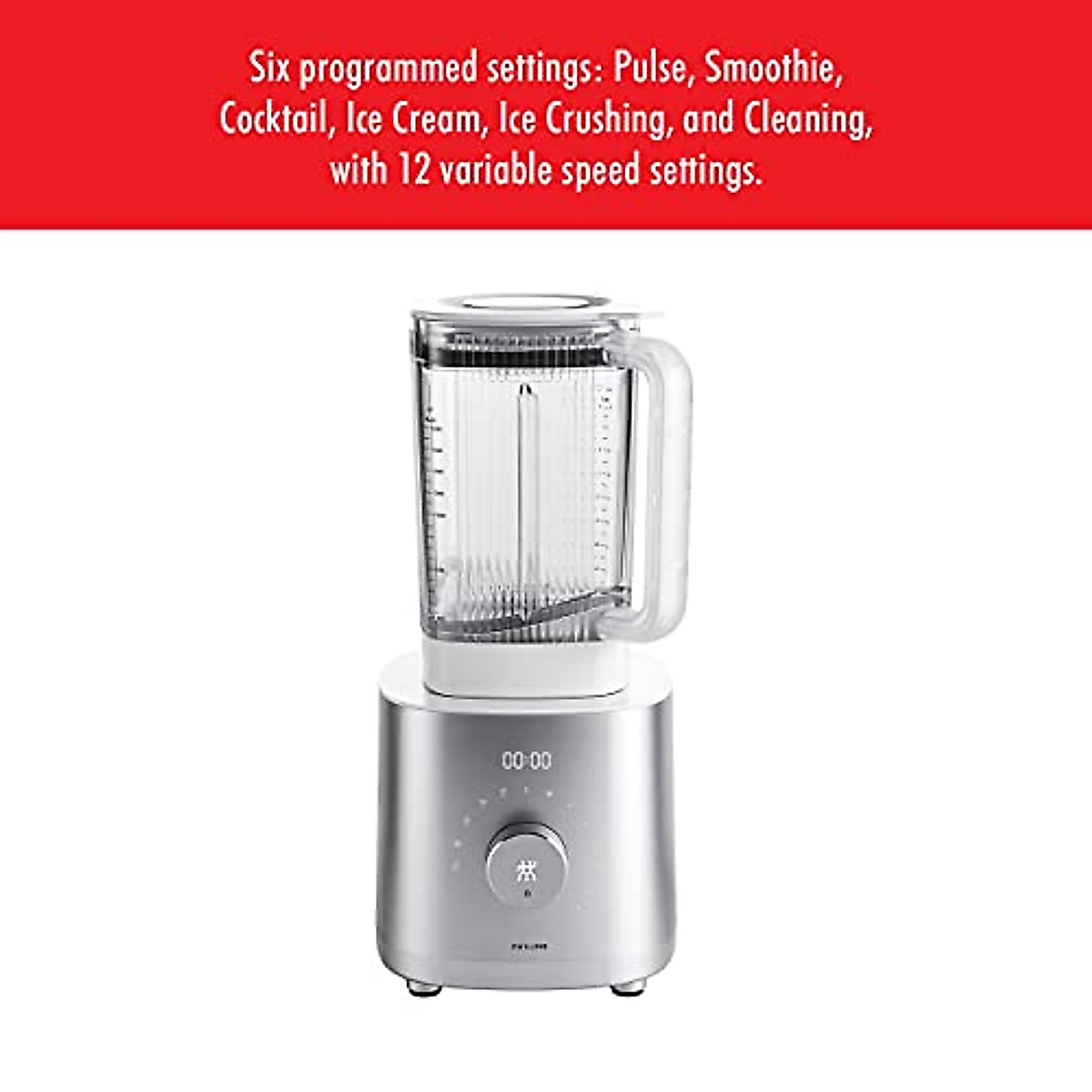 ZWILLING Enfinigy Power Blender, Piranha Teeth Winglet Blade for Ultimate Blending, 6 programs for Ice cream, Smoothies and more, 64oz pitcher, 12 speed, Silver