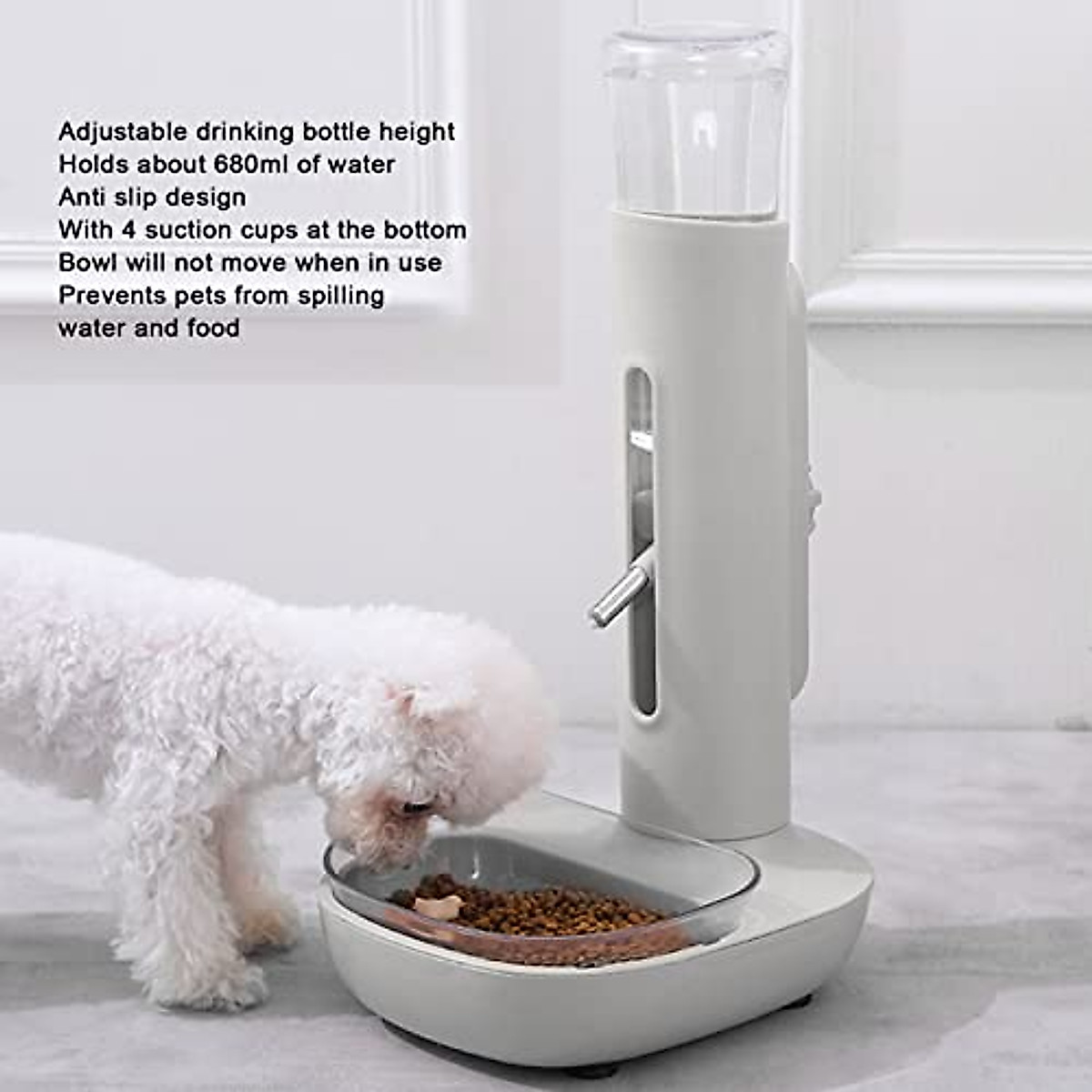 Pet Standing Water Dispenser 680ml, Automatic Detachable Pet Drinking Feeder Cat Dog Standing Bowl Automatic Feeding Water Height Adjustable Drinking Bottle Feeder for Small Cats Dogs