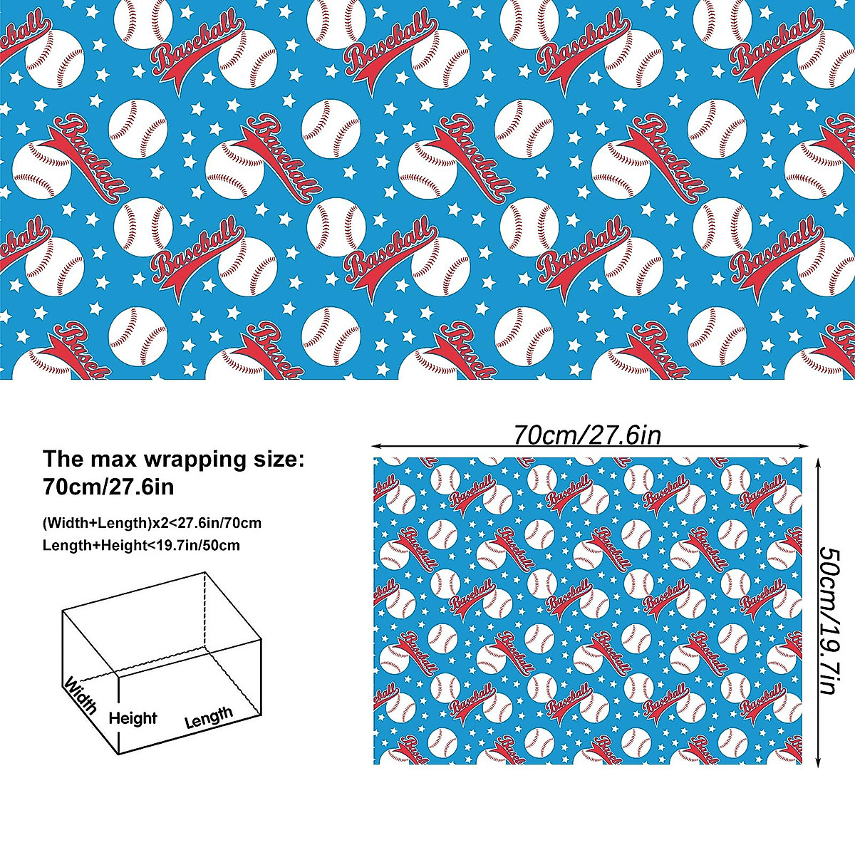 Dtiafu Baseball Wrapping Paper -12 Sheet Gift Wrapping Paper Folded Wrap 20'' x 27.5'' Sport Party Favor for Men Baseball Birthday Party Holiday