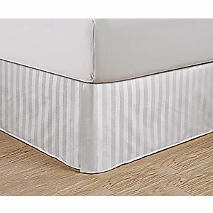 Ethereal Bedding 400-TC Sateen 1-PC Luxury Split Corner Tailored Bed Skirt Twin Stripe White 27'' Inches Drop Length 100% Egyptian Cotton