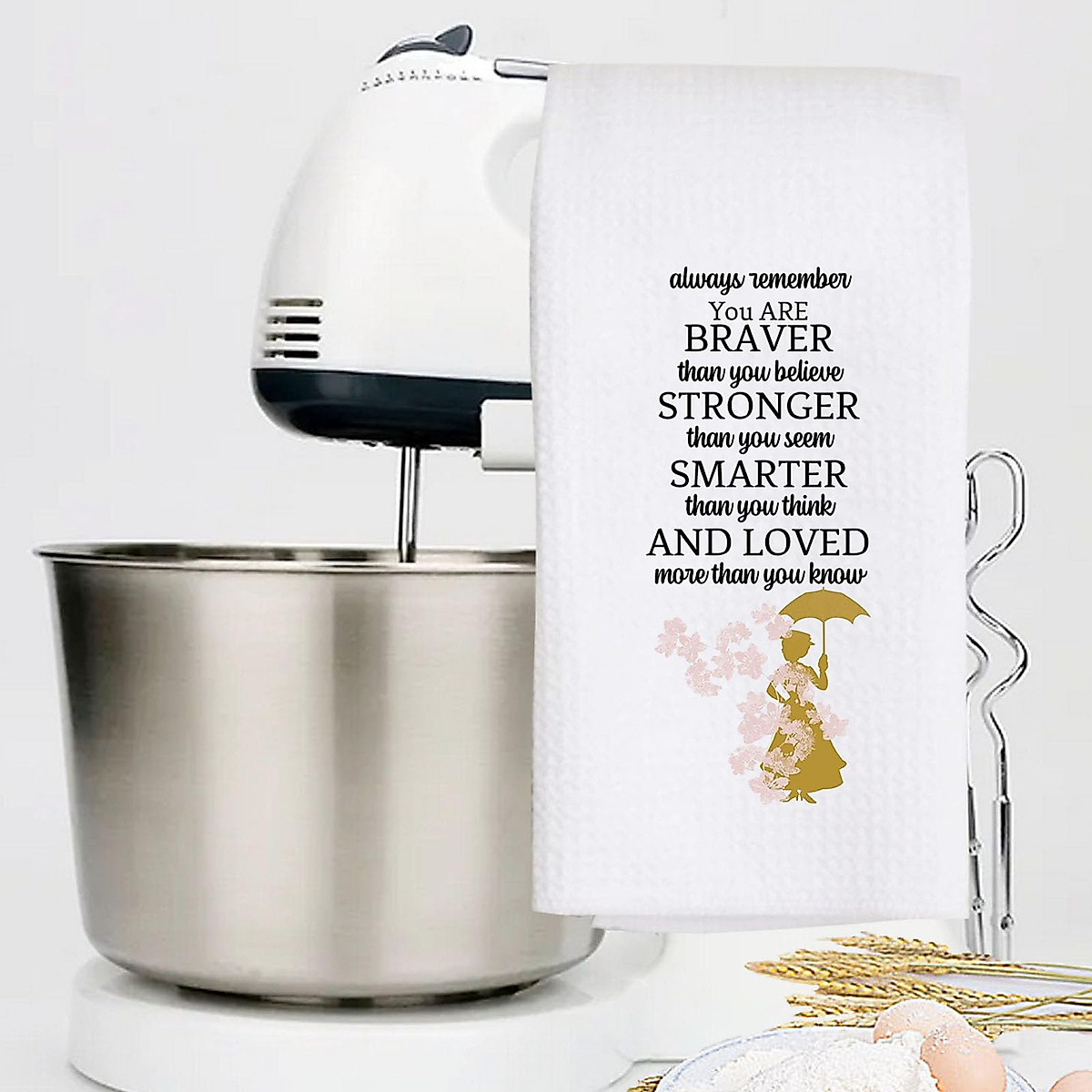 LEVLO Mary Movie Kitchen Towel Poppins Fans Gift You are Braver Stronger Smarter Than You Think Dish Towel Waffle Weave Mary Motivational Kitchen Decor (Mary Towel)
