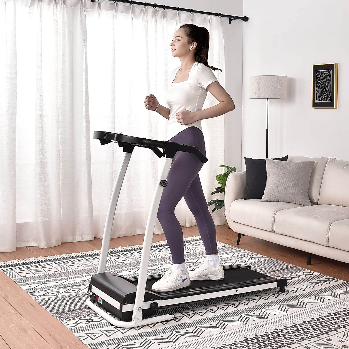 AW Folding Electric Treadmill Portable Running Walking Treadmill with LCD Display Easy Assembly for Home Exercise White