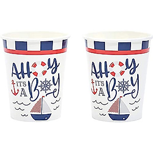 Ahoy It's a Boy Baby Shower, Nautical Anchor Theme Party Supplies, Decorations, Plates, Napkins, Tablecloth, Cups, Cutlery (24 Guests, 169 Pieces)