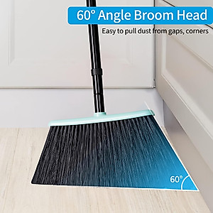 DALIPER 3 Pack Heavy Duty Broom Outdoor with Long Handle 55 Inches, Commercial 60 Degree Stiff Bristle Angled Brush for Sweeping Patio Garage Outside Indoor House Deck Porch Yard Home Warehouse