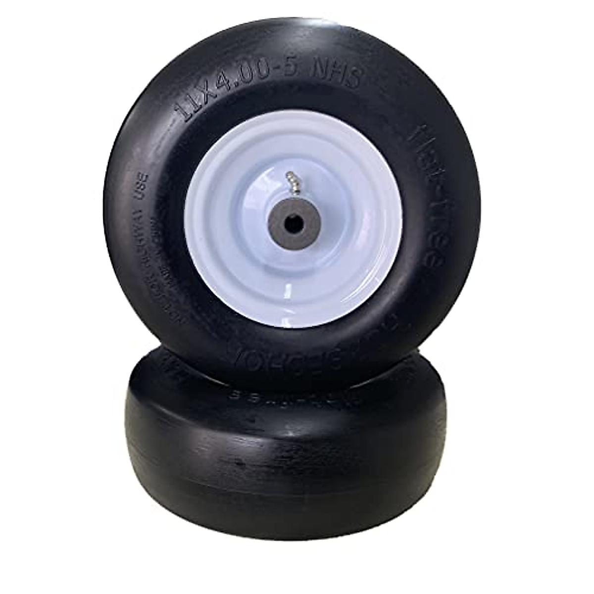 2 New HORSESHOE 11x4.00-5 Flat-Free Smooth Tires w/Steel Rim for Zero Turn Lawn Mower Garden Tractor - Hub length 3"-7" with 1/2" or 1" Bore 114005 T161