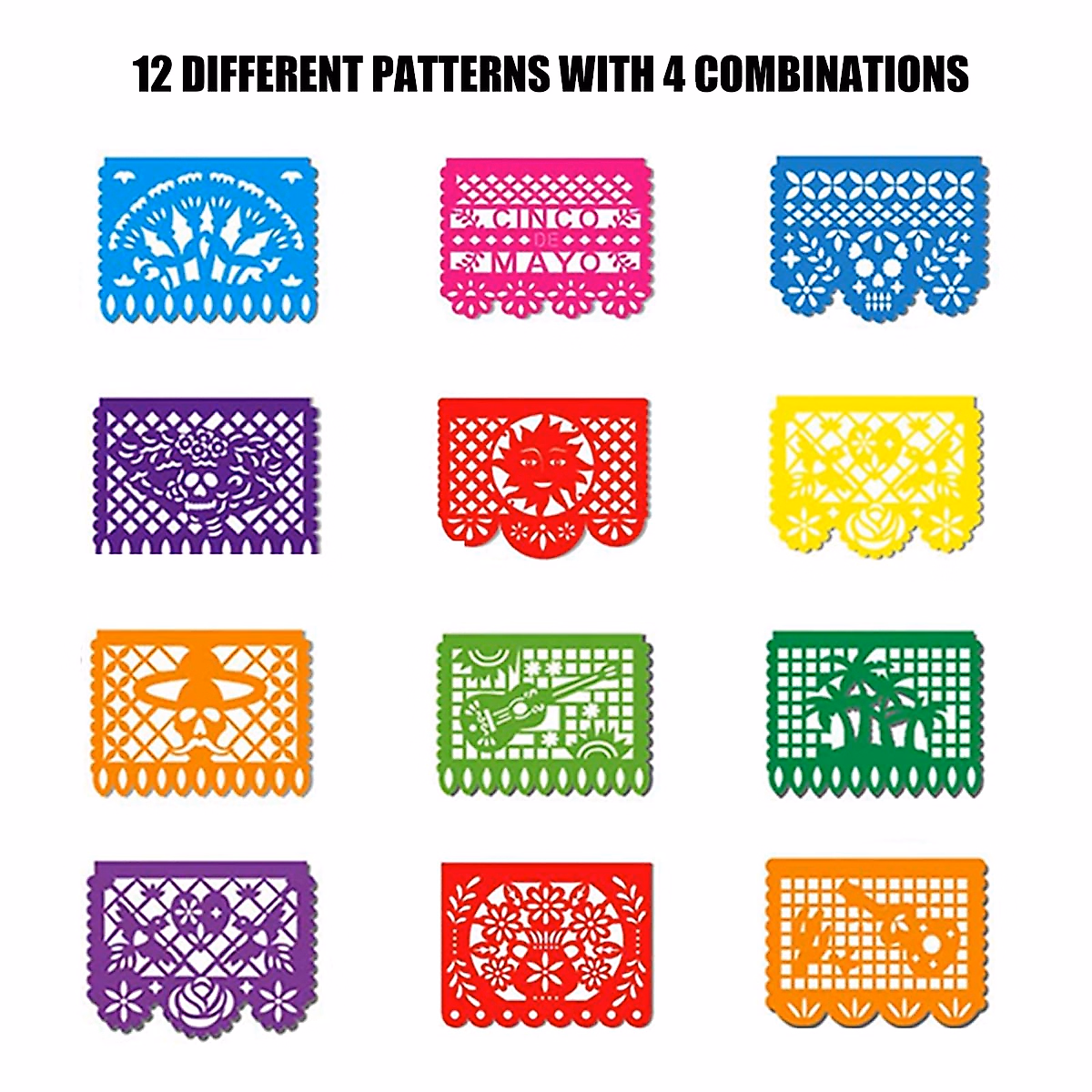 KUCHERI 5 Packs 85Ft Mexican Party Banners, Mexican Themed Party Decorations, Plastic Papel Picado Banner, For Fiesta Party Decorations, Cino de Mayo, Day of The Dead, 85 Feet Long Total