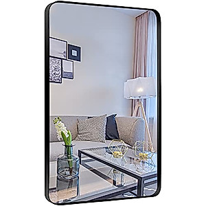 Amorho Black Frame Mirror for Wall, 22x 30 Rounded Corner Rectangle Mirror, Matte Black Bathroom Mirror, Metal Vanity Mirror, Tempered Glass Shatter-Proof Mirror (Horizontal/Vertical)