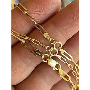 HarlemBling Solid 925 Sterling Silver - 14k Gold Plated - Elongated Rolo Paperclip Necklace - 2.5mm 3mm 4mm - 16-24" - Very In Fashion Ladies Chain - MADE IN ITALY (16, 4mm)