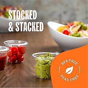 [100 Sets - 5.5 oz.] Plastic Clear Portion Cups, Snack / Yogurt /Parfait/ Pudding / Souffle /Dessert Cups, Disposable Containers with Lids 5.5oz.