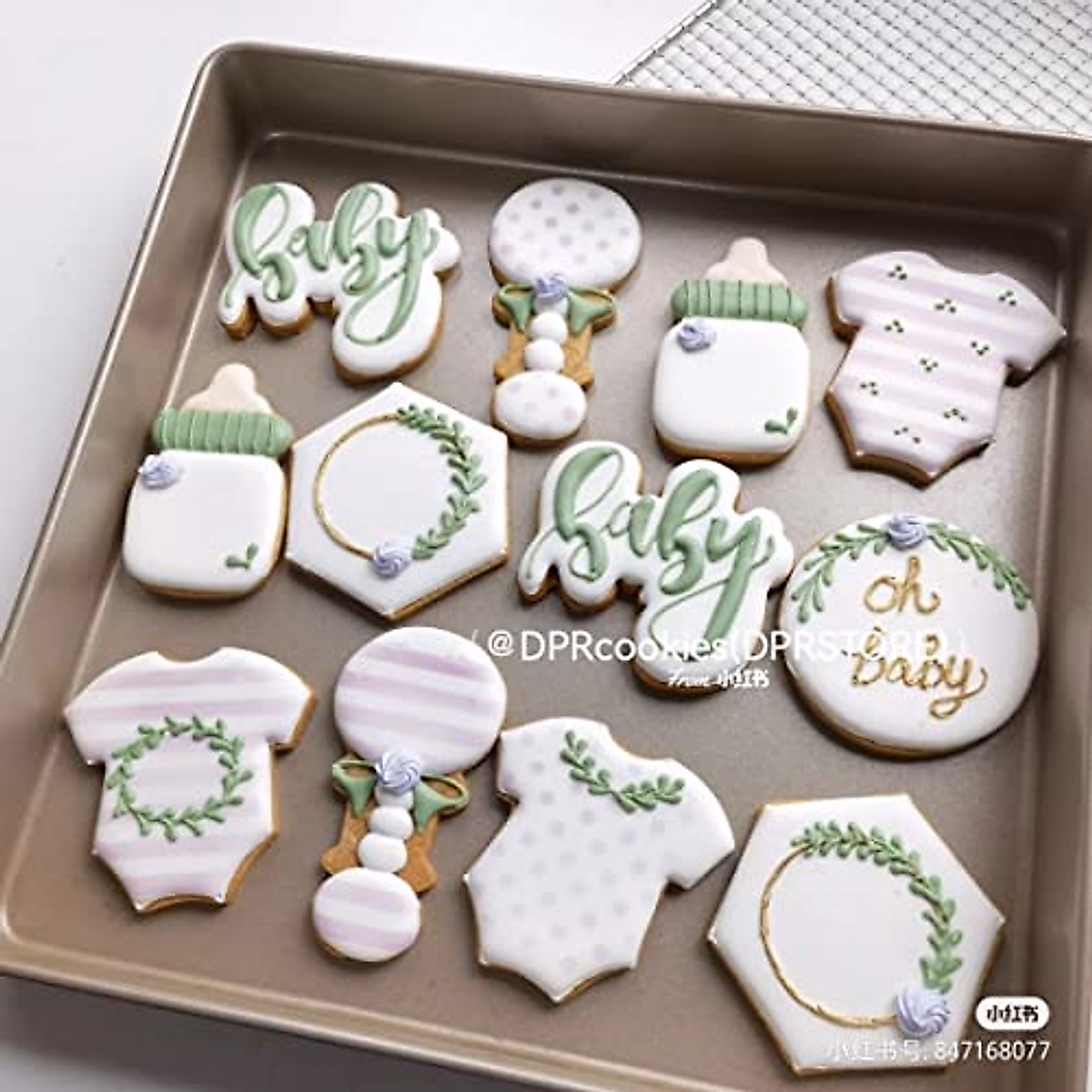 Baby Shower Cookie Cutters,Cute Shapes of Onesie, Bib, Plaque/Frame,Baby Bottle, Baby Carriage for Baby Showers, Reveal Parties with Receipe Book