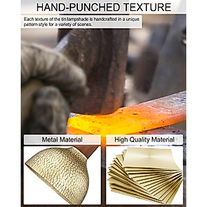 2 Pack 1 Light 8” Vintage Gold Pendant Light Fixtures,Industrial Hammer Metal Hanging Light Rubber Wood Brushed Brass Finish Pendant Lamp for Kitchen Island,Farmhouse Dining Room Over Sink