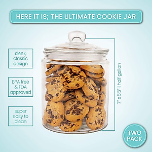 Set of 2 Glass Jar with Lid (2 Liter) | Airtight Glass Storage Cookie Jar for Flour, Pasta, Candy, Dog Treats, Snacks & More | Glass Organization Canisters for Kitchen & Pantry | 68 Ounces
