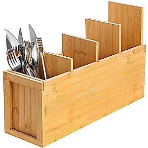 Yumkfoi Extra Large Bamboo Utensil Holder, 4 Sections Kitchen Utensil Holder Organizer for Countertop, Cooking Utensil Caddy Farmhouse Utensils Holder Utensil Crock for Kitchen Counter