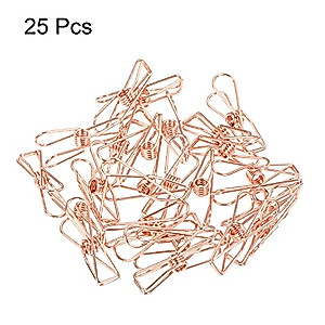 MECCANIXITY Small Metal Wire Clip 1 Inch Multi-Purpose Bag Clamp for Home Office Kitchen, Rose Gold Pack of 25