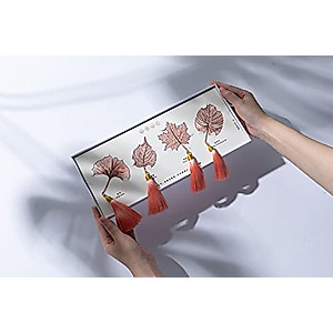 4 Metal Bookmarks with Tassels. Four Different Leaf Shapes, Representing The Four Seasons of Nature, Rose Gold, 2.56Wx2.56L