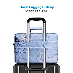 MOSISO 360 Protective Laptop Shoulder Bag Compatible with MacBook Air/Pro,13-13.3 inch Notebook,Compatible with MacBook Pro 14 2023-2021 A2779 M2 A2442 M1, Watercolor Marble Sleeve with Belt, Blue