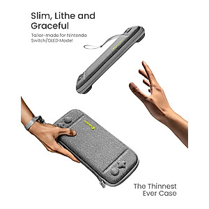 tomtoc Slim Carrying Case for Nintendo Switch / OLED Model, Protective Switch Sleeve with 10 Game Cartridges, Hard Portable Travel Carry Case, with Original Patent and Military Grade Protection, Gray