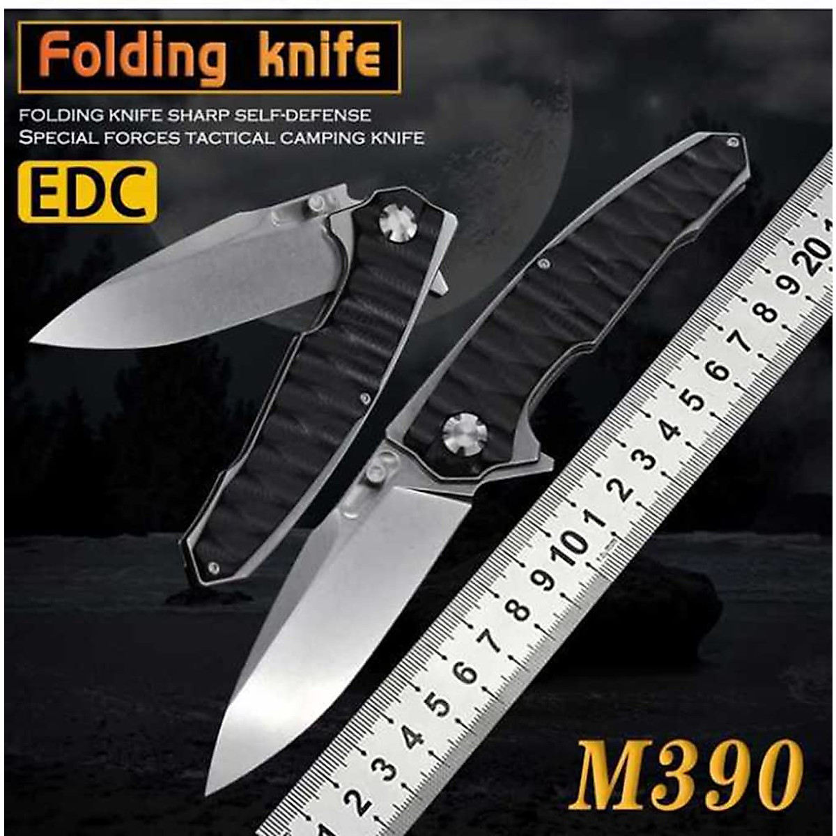HUAAO Folding Pocket Knife, 3.7’’ M390 Steel Blade G10 Handle, Pocket Knife with Clip, Flipper, Liner Lock, Flip Knife for Outdoor Survival Camping Hiking