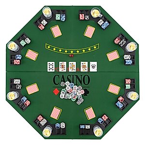 Giantex 48" Poker Table Top, 8 Player Foldable Texas Holdem Poker Mat Layout w/Carrying Bag, Cup Holders, Chip Trays, Portable Anti-Slip Blackjack Octagonal Poker Table Topper for Card Casino Game